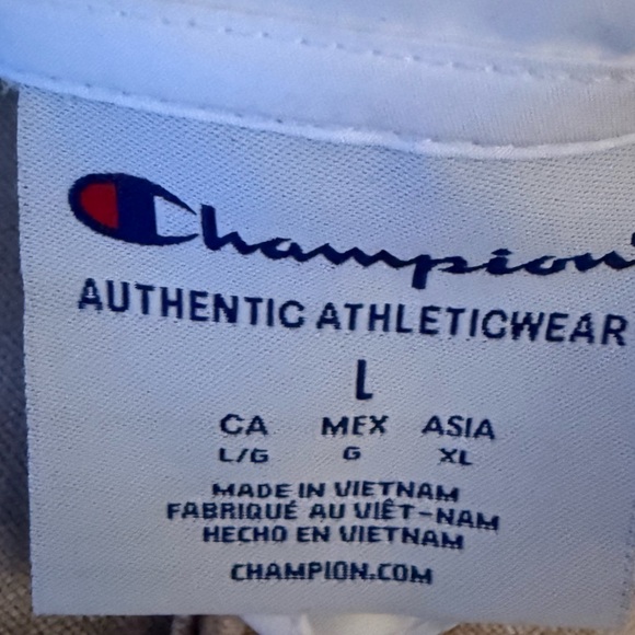 Champion | Jackets & Coats | Champion White Tag With Navy And Red Logo ...